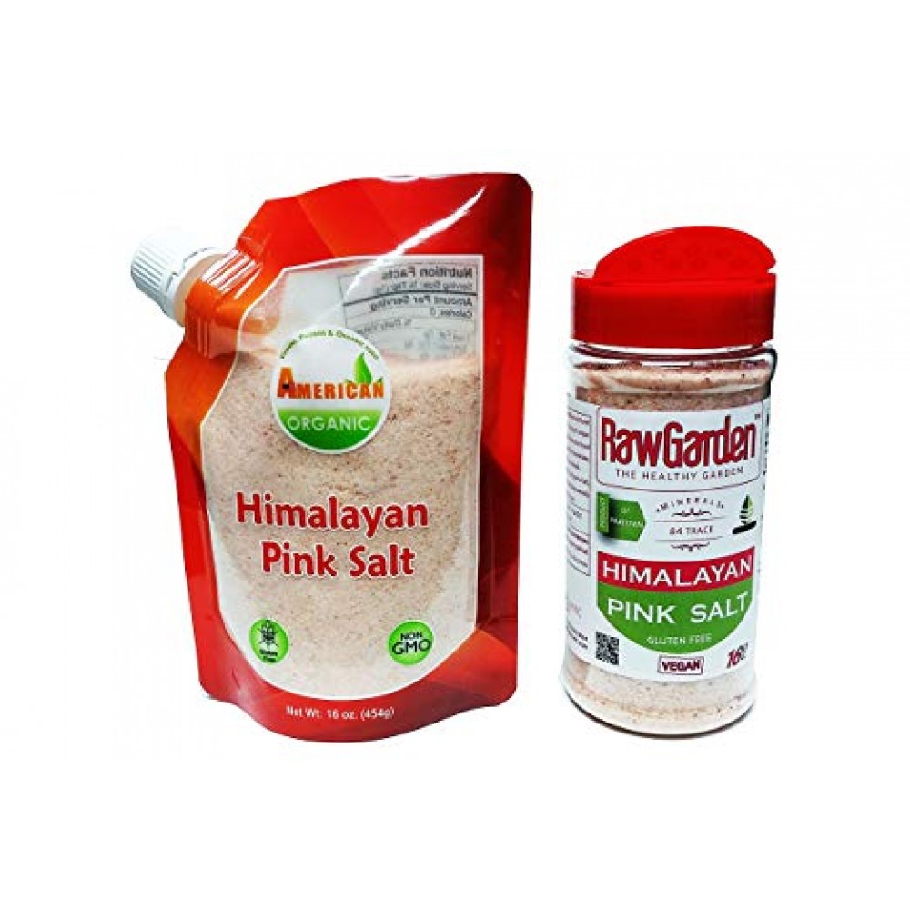Raw Garden Himalayan Pink Salt 2 Lbs Combo Shaker & Bag 1 Lb Each Fine ...